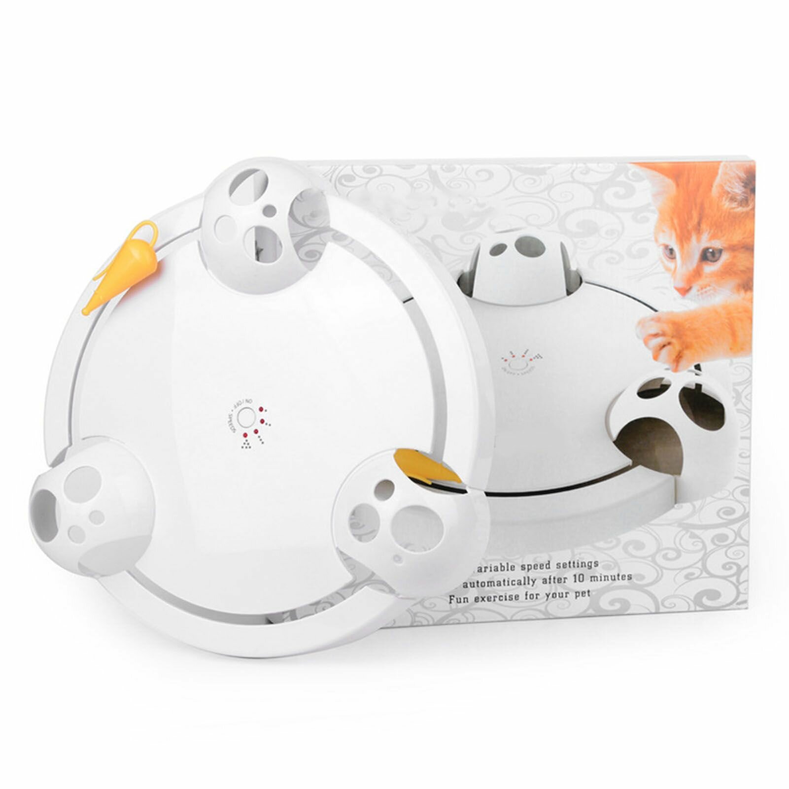 Интерактивная вертушка для кошек "Catch Mouse" с 3 отверстиями, регулируемая скорость, белая