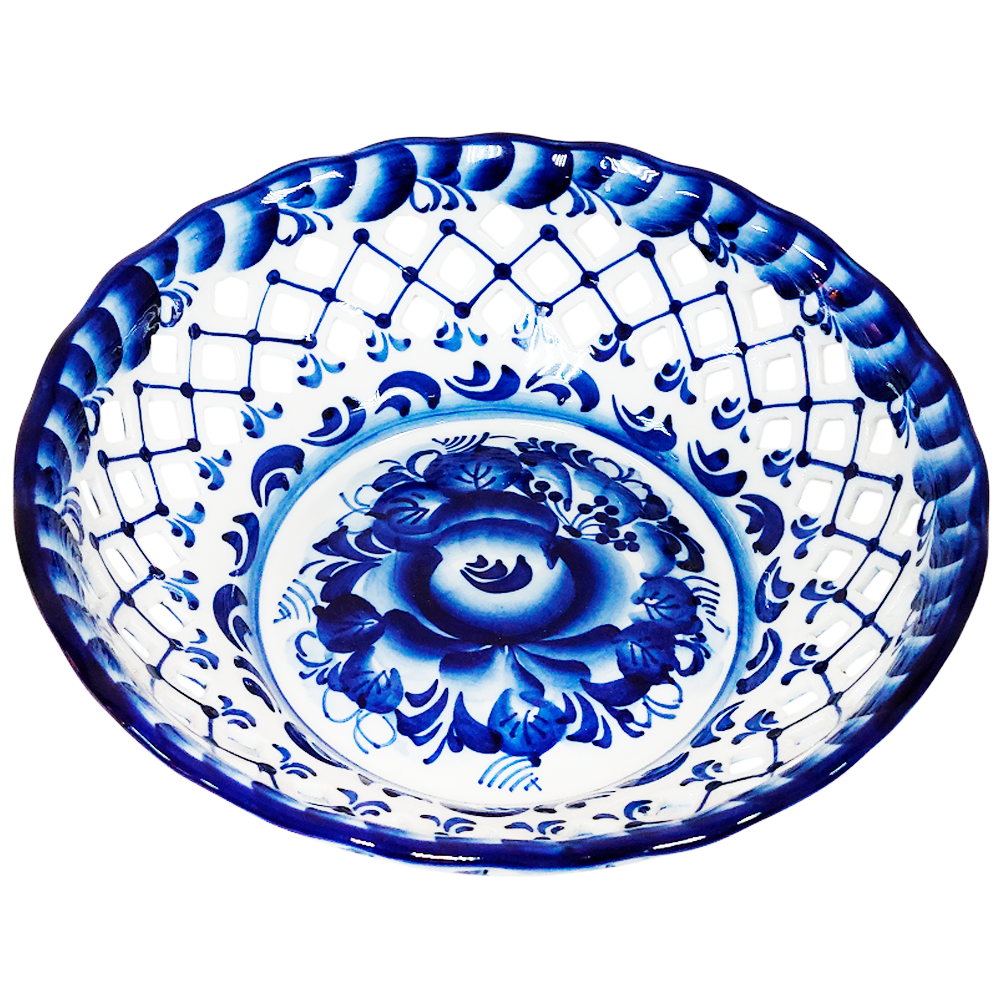 Фарфоровая конфетница ручной работы "Цветочное настроение", гжель