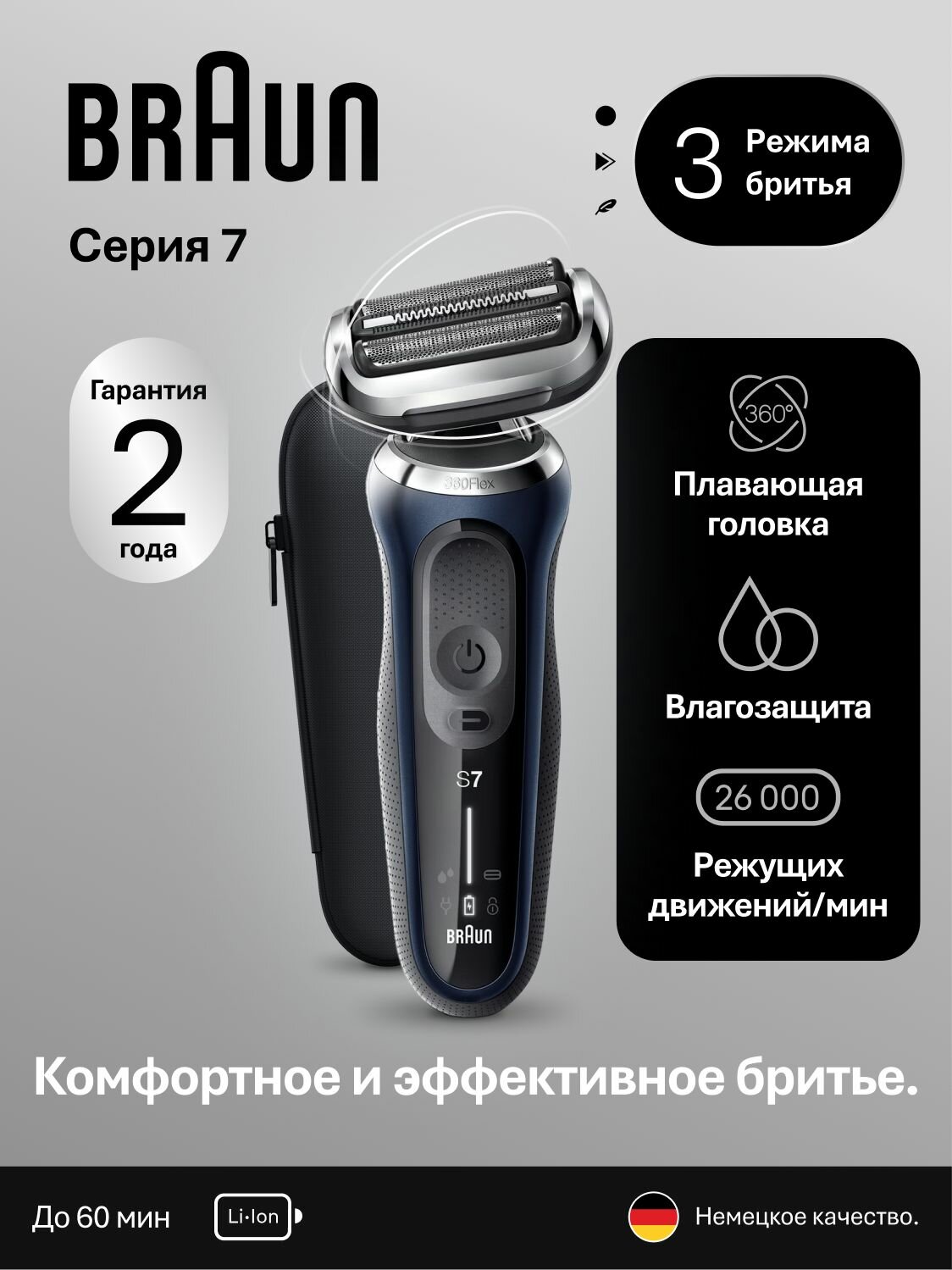 Мужская электробритва Braun Series 7, Тёмно-синяя, S7 71-B1000s Wet&Dry 360. Товар уцененный