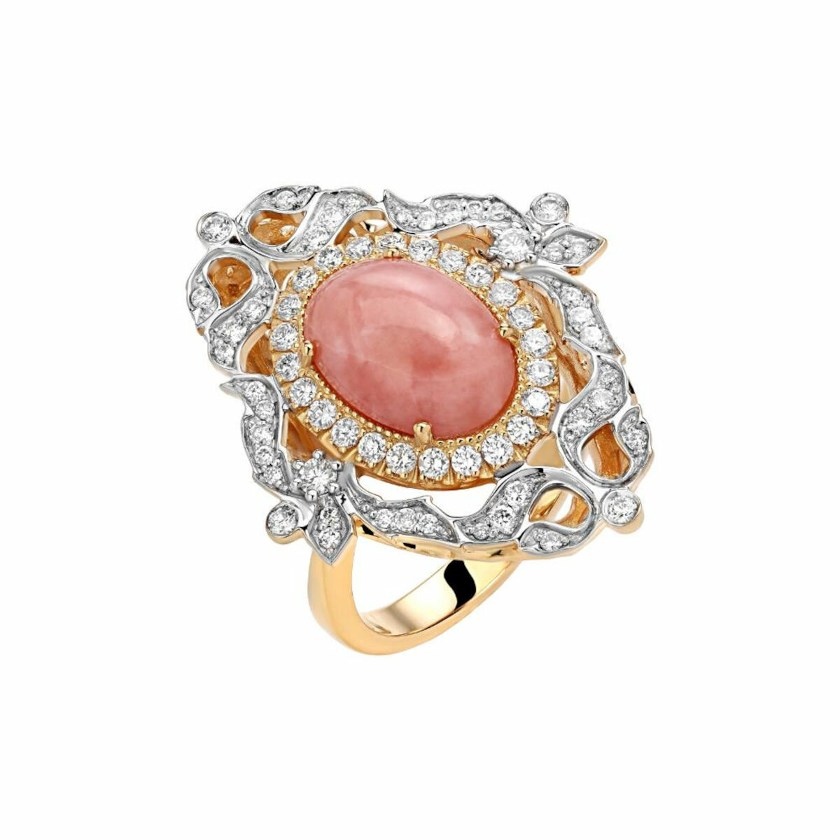 Кольцо, желтое золото, 750 проба, бриллиант, опал