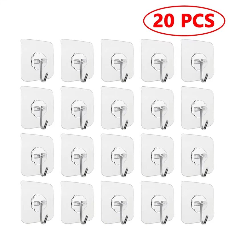 Прозрачные самоклеящиеся крючки для ванной комнаты 20 PCS