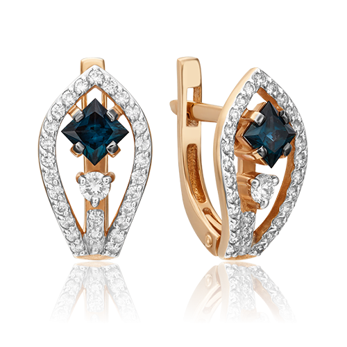 Серьги, красное золото, 585 проба, сапфир, бриллиант