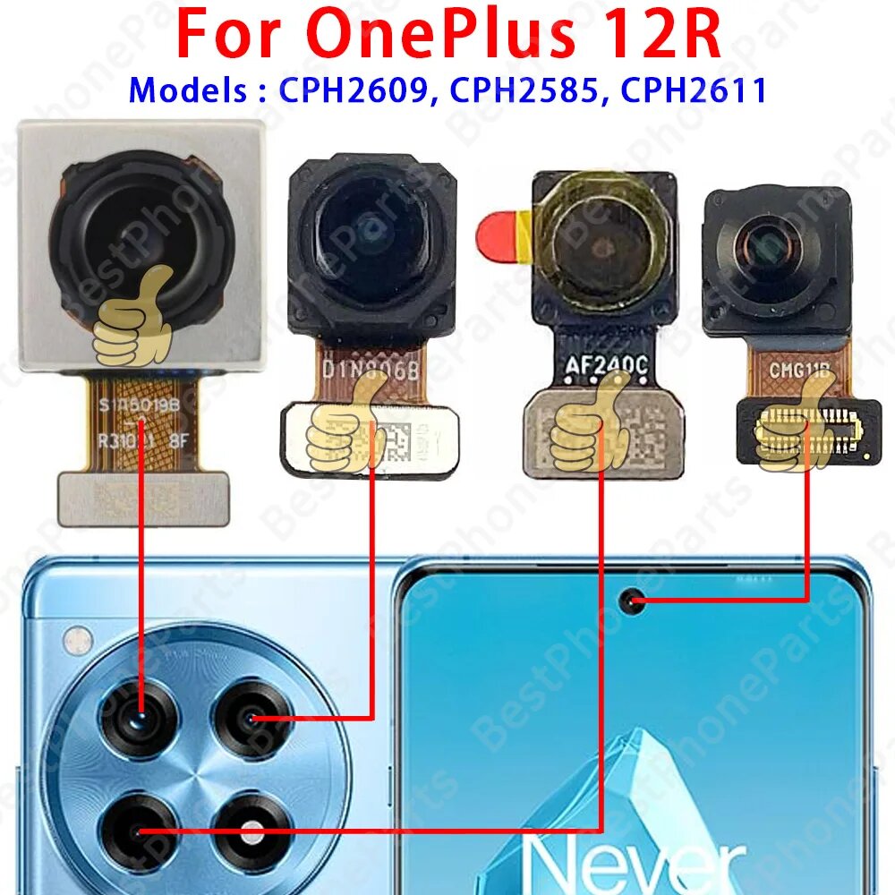 Для OnePlus 12R CPH2609 CPH2585 CPH2611 Передняя и задняя камера Модуль основной камеры Гибкий кабель Запасные части, OnePlus12R BackFront