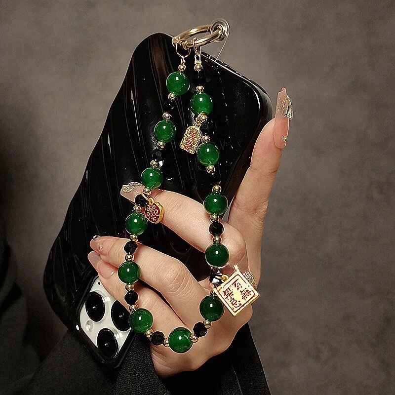 Ретро кулон, цепочка для мобильного телефона, новогодняя цепочка с подвеской в китайском стиле, красный праздничный брелок из бисера, маленький кулон