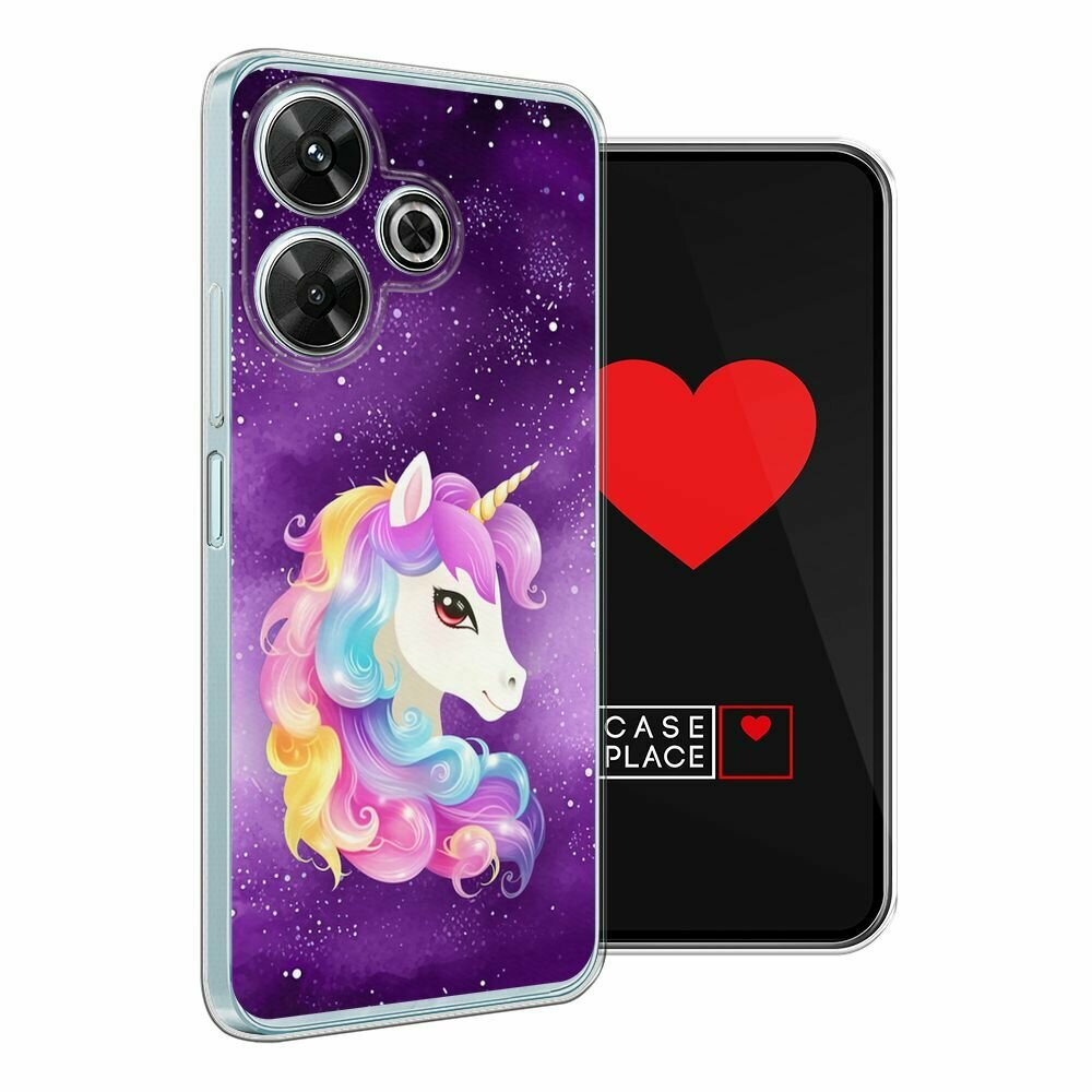 Чехол на Xiaomi Redmi Note 13R/Redmi 13/Poco M6 4G/M6 Plus / Сяоми Редми Ноут 13R с принтом "Кудрявый единорог" — фото 1