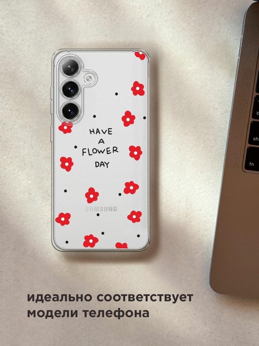 Чехол на Samsung Galaxy S24 / Самсунг S24 с принтом "Have a flower day 2", прозрачный — фото 1