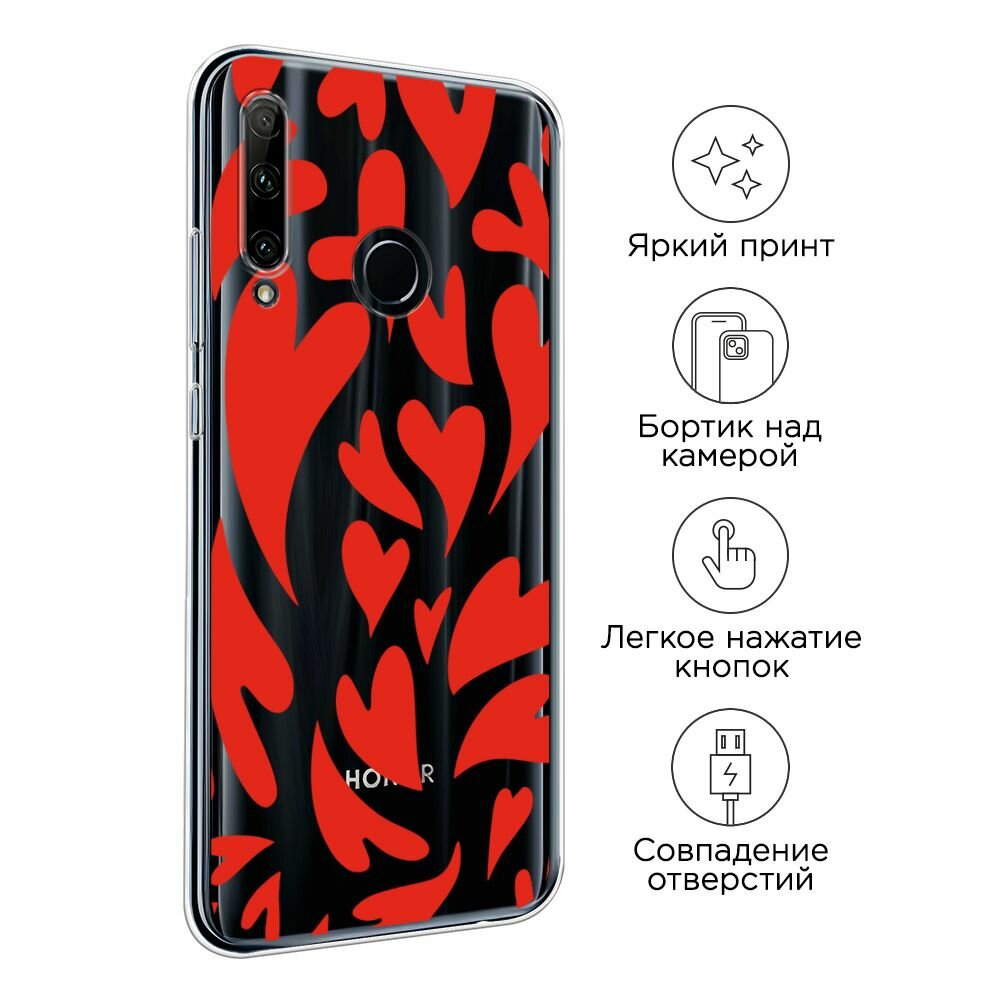 Чехол на Honor 10i/20 Lite 2019/20e/Huawei P Smart Plus 2019 с принтом "Crazy hearts 2 - 14 февраля", прозрачный — фото 1