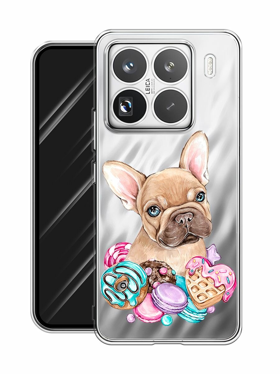 Чехол на Xiaomi 15 Pro / Сяоми 15 Про с принтом "Бульдог и сладости", прозрачный — фото 1