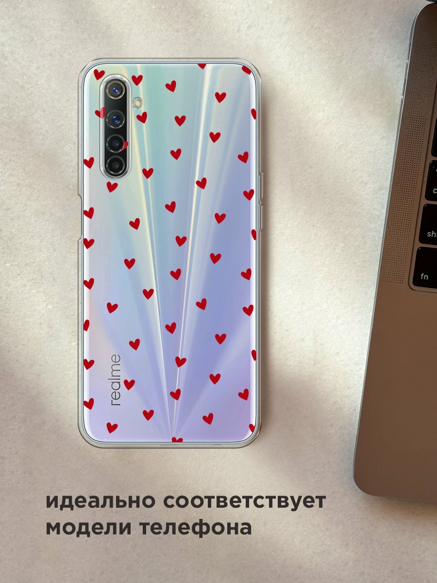 Чехол на Realme 6 / Реалми 6 с принтом "Red hearts", прозрачный — фото 1