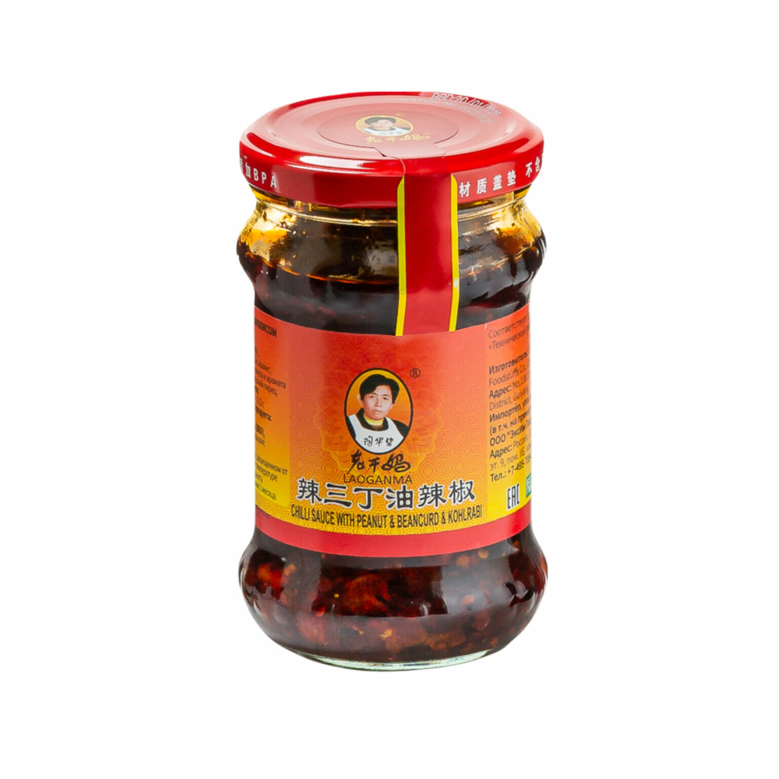 Острый соус с кольраби и арахисом, Lao Gan Ma, стекло, 210 г.