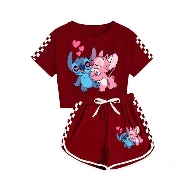 Комплект из футболки и шорт «Стич», детская одежда с героями мультфильмов Диснея, летняя пижама для мальчиков и девочек, спортивная футболка и шорты с короткими рукавами, подарок, Размер:150см
