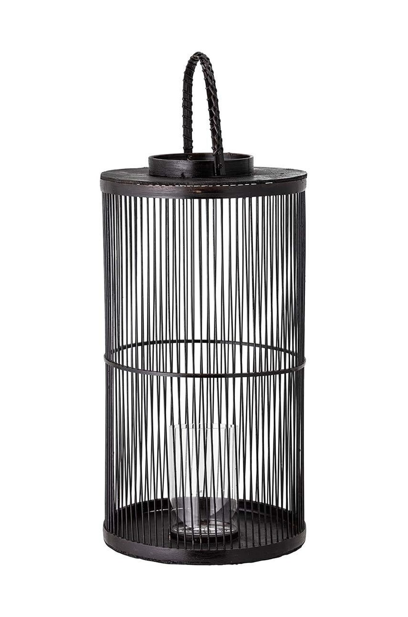 Фонарь Bloomingville 82050345, напольный, стекло, бамбук, черный, 29x50,5 см