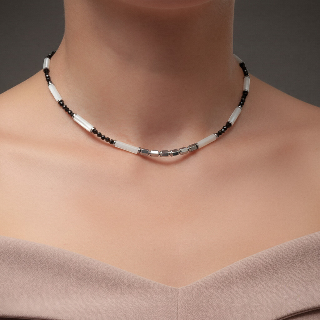 Чокер, перламутр, шпинель