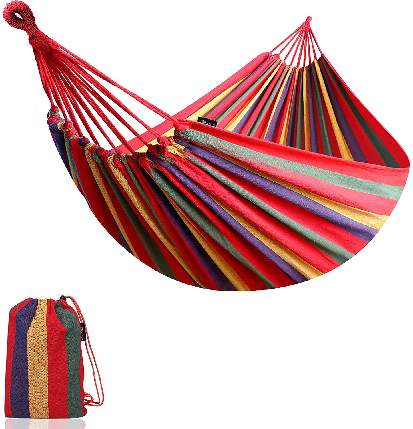 Гамак уличный хлопковый 190 x 80 см, грузоподъемность до 200 кг. Переносной, с сумкой для переноски, для террасы, двора, сада.