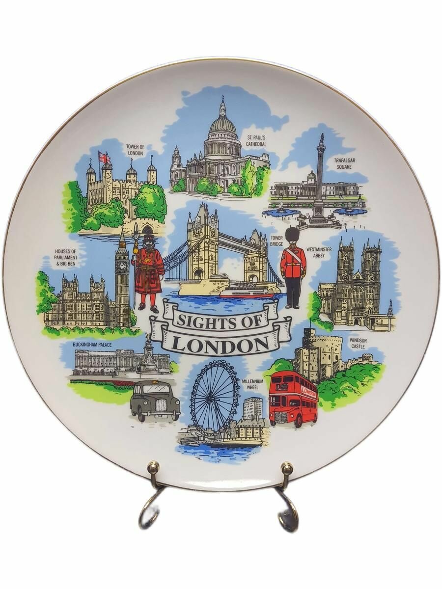 Декоративная винтажная тарелка Лондон, достопримечательности, 20 см, Англия