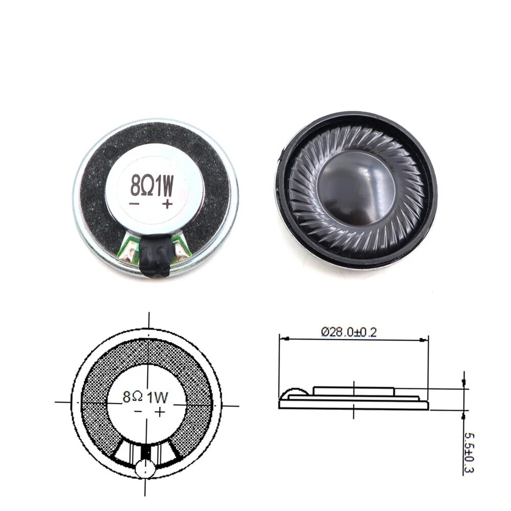 Ультратонкие круглые динамики в форме ракушки, 28, 8ohm 1W, 50pcs