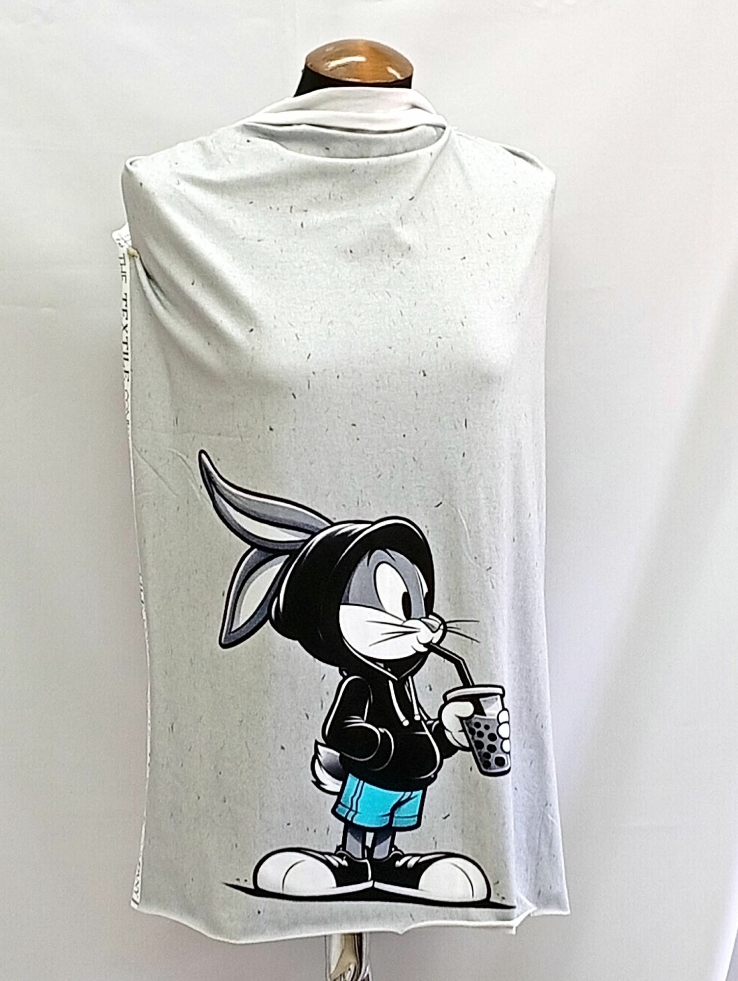 Трикотаж кулирка с лайкрой купон "Заяц на сером", ткань для шитья, высота купона 80 см, ширина 180 см