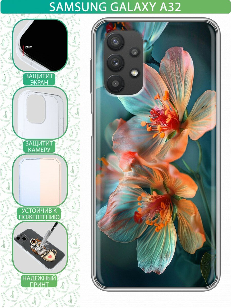 Чехол для Samsung Galaxy A32 с принтом для женщин с цветочками (Самсунг Галакси А32)