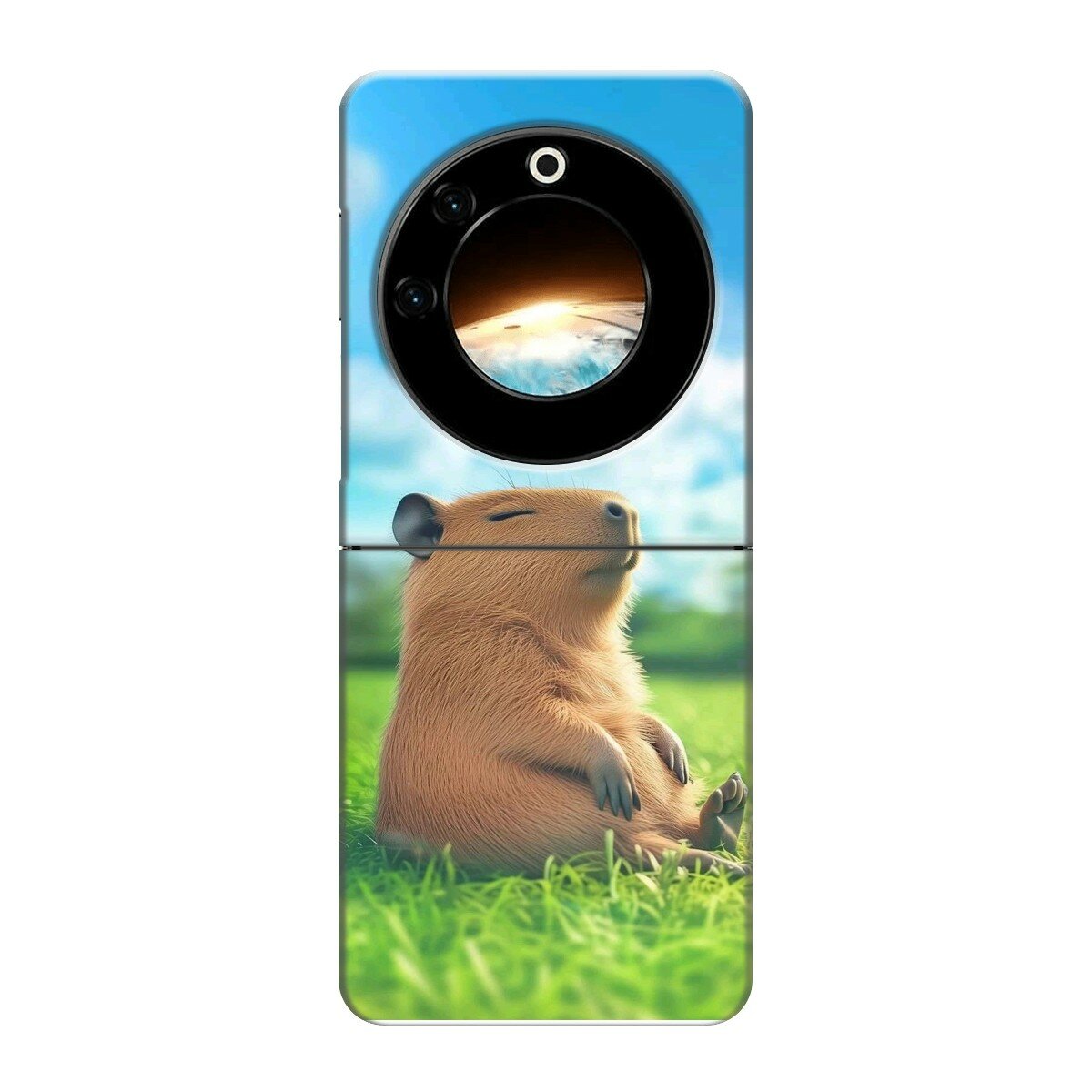 Чехол для Tecno Phantom V Flip 5G с принтом Смешная капибара медитирует (Техно Фантом В Флип 5G)