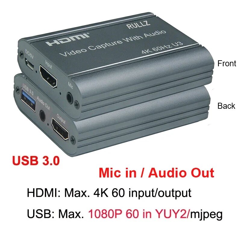 RULLZ Видеокарта USB 3.0 4K 60Hz Audio U3