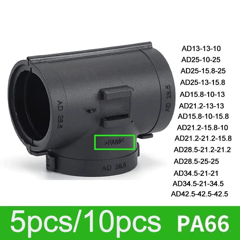 Автомобильный гофрированный соединитель трубы PA66 нейлоновый трехходовой 10pcs, AD13-10-13