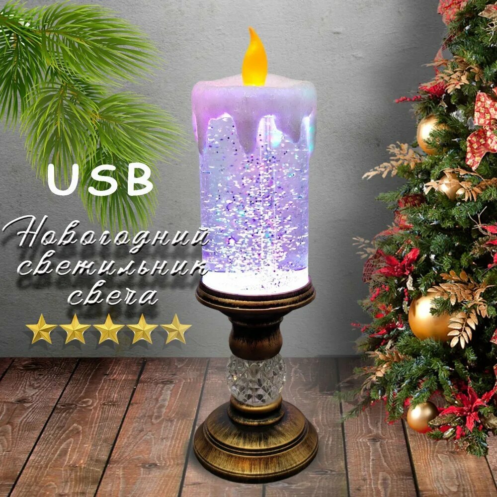 Гирлянда "Рождественский снег", с эффектом снега, USB/220V, бронза с красным