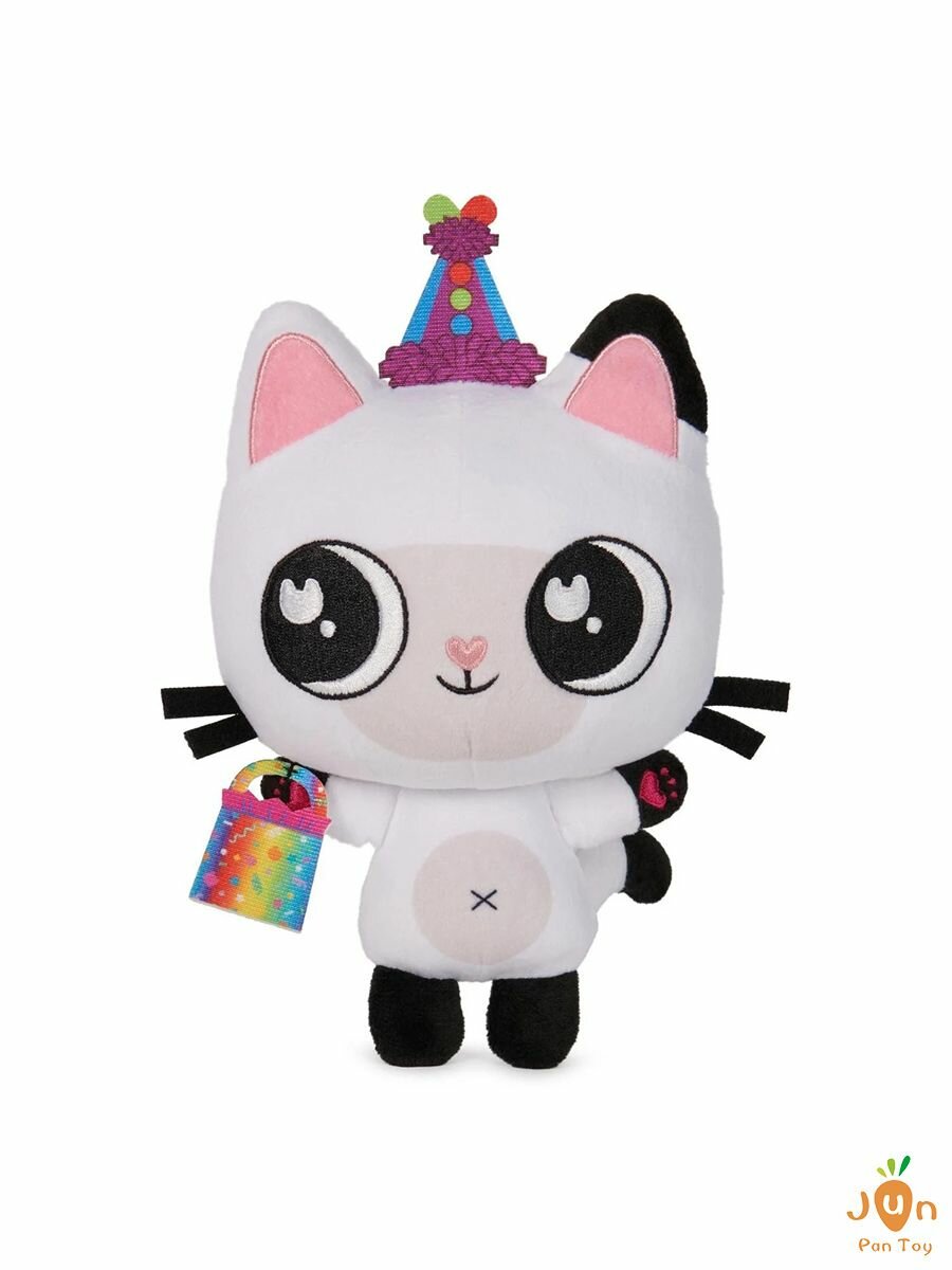 Домик Габби Spin Master Gabby's Dollhouse Purr-ifie Party Plush Pandy Paws / Детские плюшевые игрушки, белые котята, в цветных бейсболкой, подходят для детей от 4 лет и старше