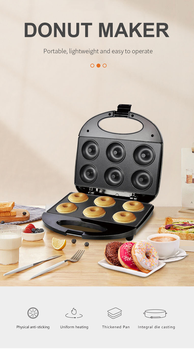 Шесть автоматов с пончиками, мини-пекарня, шестидырочная машина для тортов, машина для завтраков, кракер краб, Donut machine, false, черный,