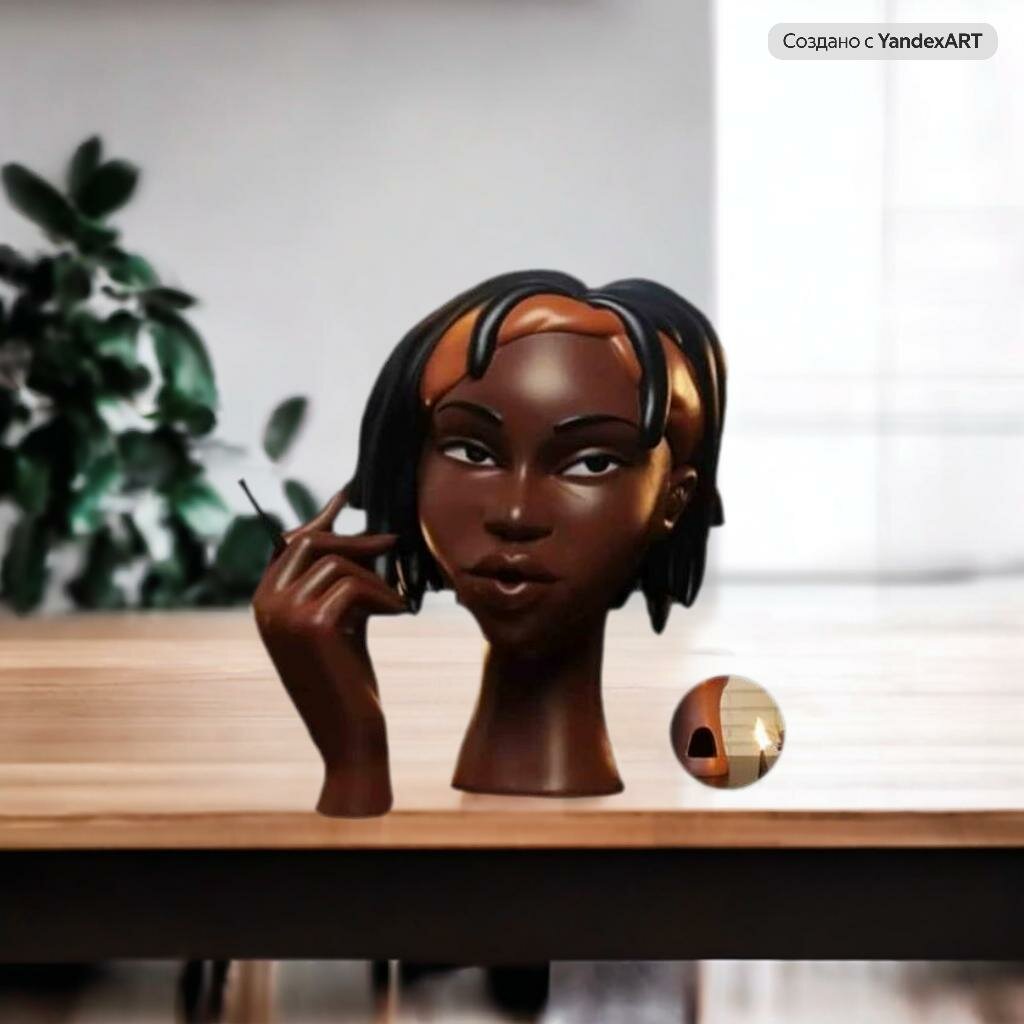 Статуя из смолы, скульптура курящей благовония женщины с черно-оранжевой повязкой на голове