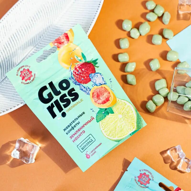 Жевательные конфеты в шоколаде с твёрдой оболочкой из белого шоколада и нежной начинкой, содержит натуральный сок, без ГМО, глютена, искусственных красителей и заменителей сахара, 75 г.