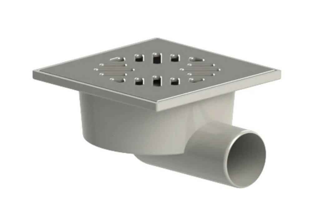 Трап угловой ф50, нержавеющая сталь, с решеткой, сухой затвор