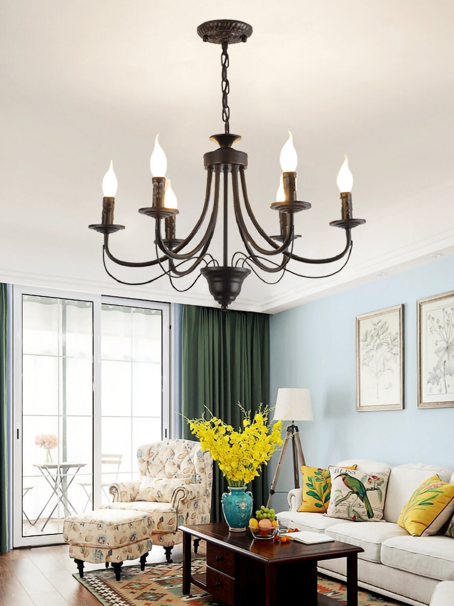 Люстра потолочная, многоквартирный дом, гостиная, спальня, черное, Люстра подвесная, E14, 40 Вт