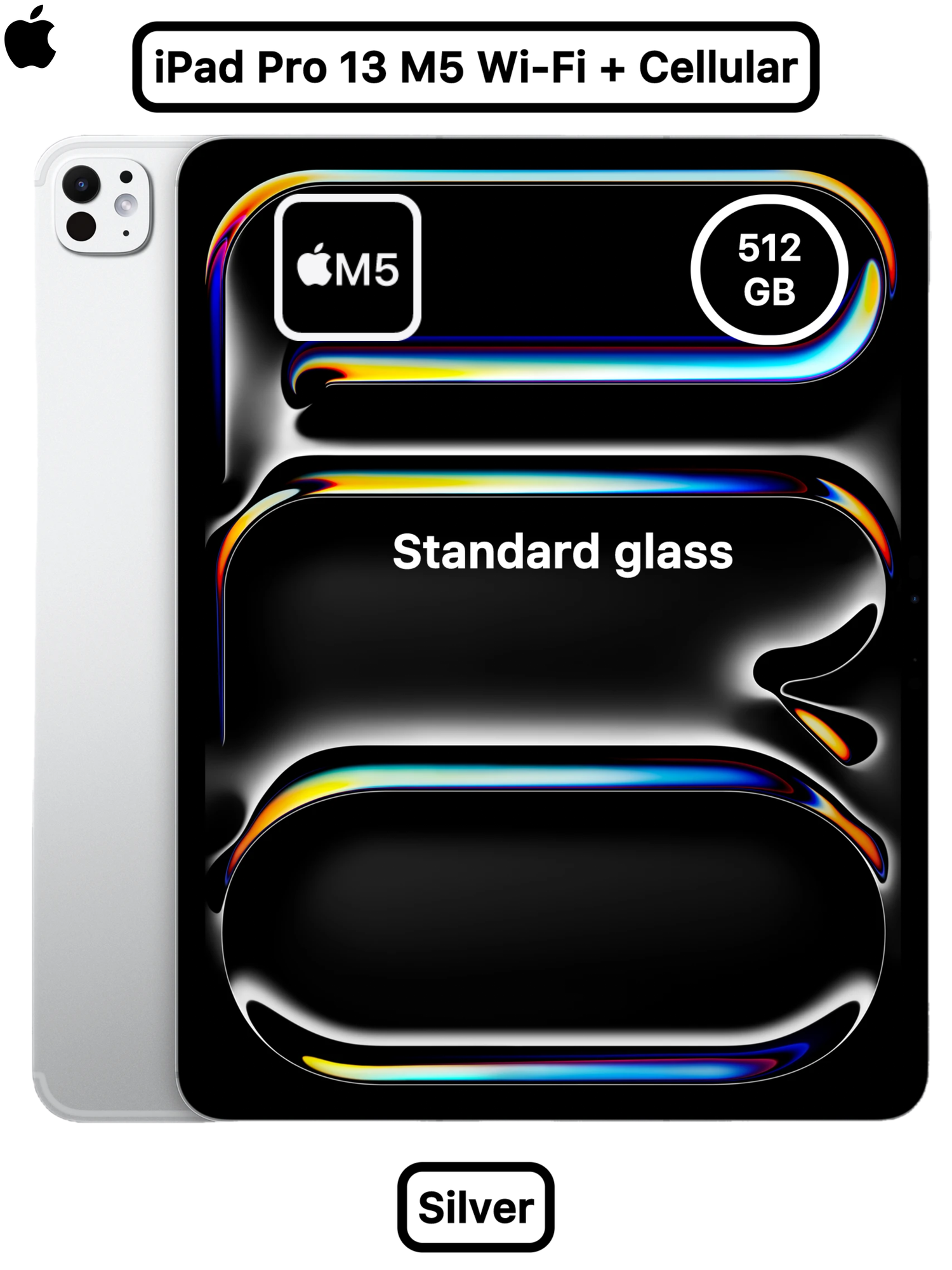 Планшет Apple iPad Pro 13 M5 2025 Wi-Fi + Cellular 512GB (eSim), Standard glass, Silver, 12 ГБ/512 ГБ