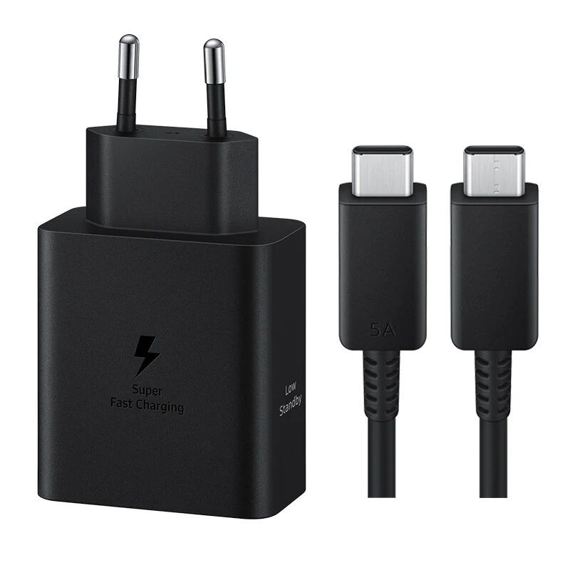 Быстрое зарядное устройство Samsung 50 Вт + 25 Вт, двухпортовое зарядное устройство PD, кабель USB-C для быстрой зарядки, адаптер с вилкой европейского стандарта для Galaxy S25 S24 S23 Ultra S23FE EU Plug and Cable