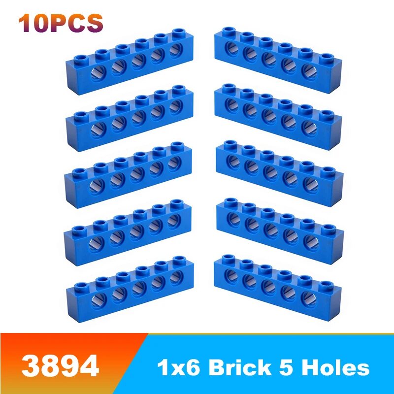 1x6 Brick 5 Holes, Синий, 3894, 10шт