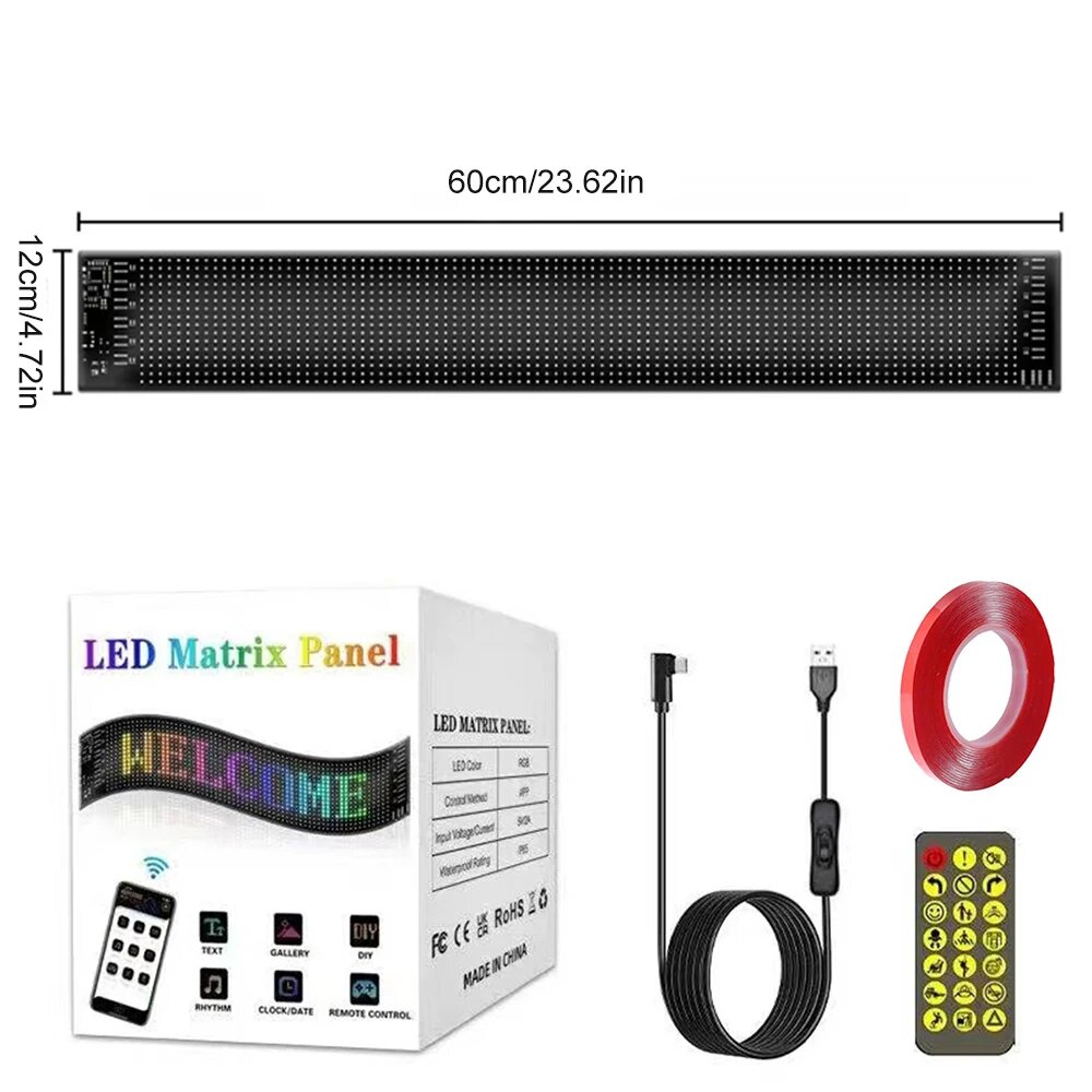 LED матричный дисплей 12x60см, 16x96 LEDs