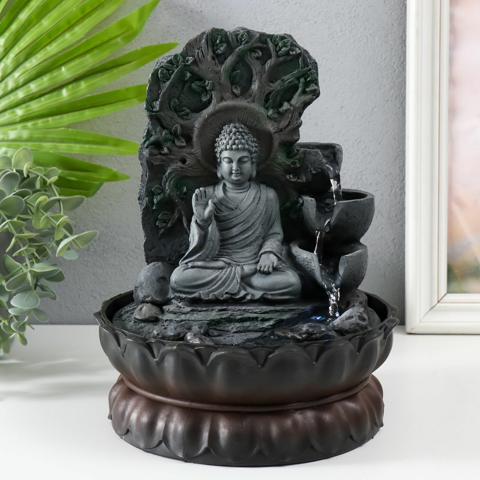 Фонтан настольный с подсветкой "Будда под древом знаний", от сети, 27x20x20 см