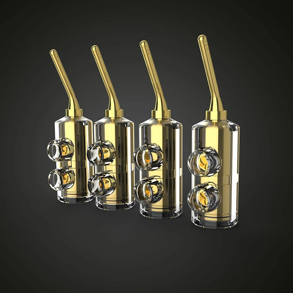 4 шт. Audiocrast B552g с позолотой 24k: 2 мм штыревые разъемы для акустики с винтовой фиксацией, адаптер для проводов и резиновыми колпачками (набор банановых штекеров)