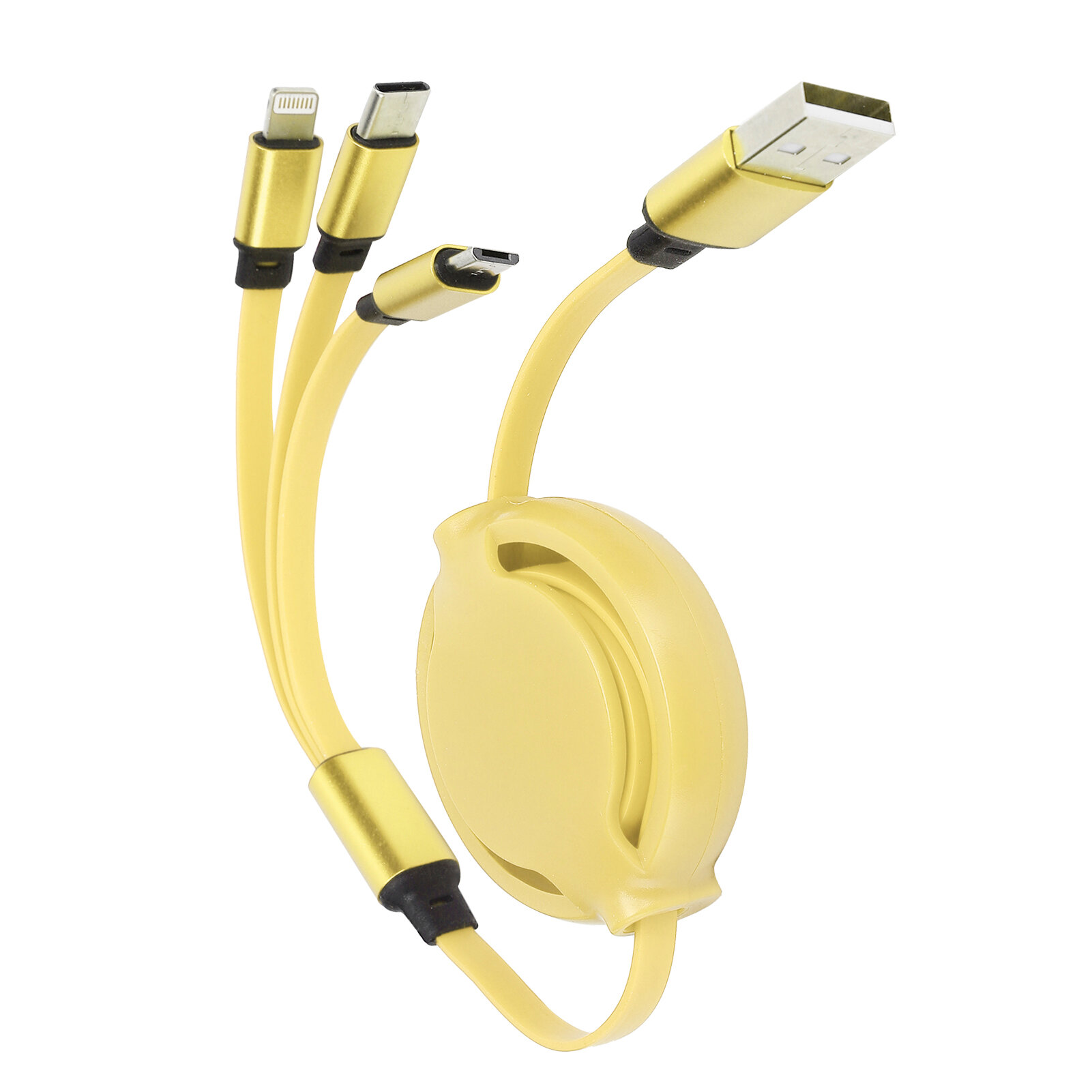 3 in 1 Multi Retractable Charger Cable 3A with TypeC/for IOS/for Android Connector(Yellow )