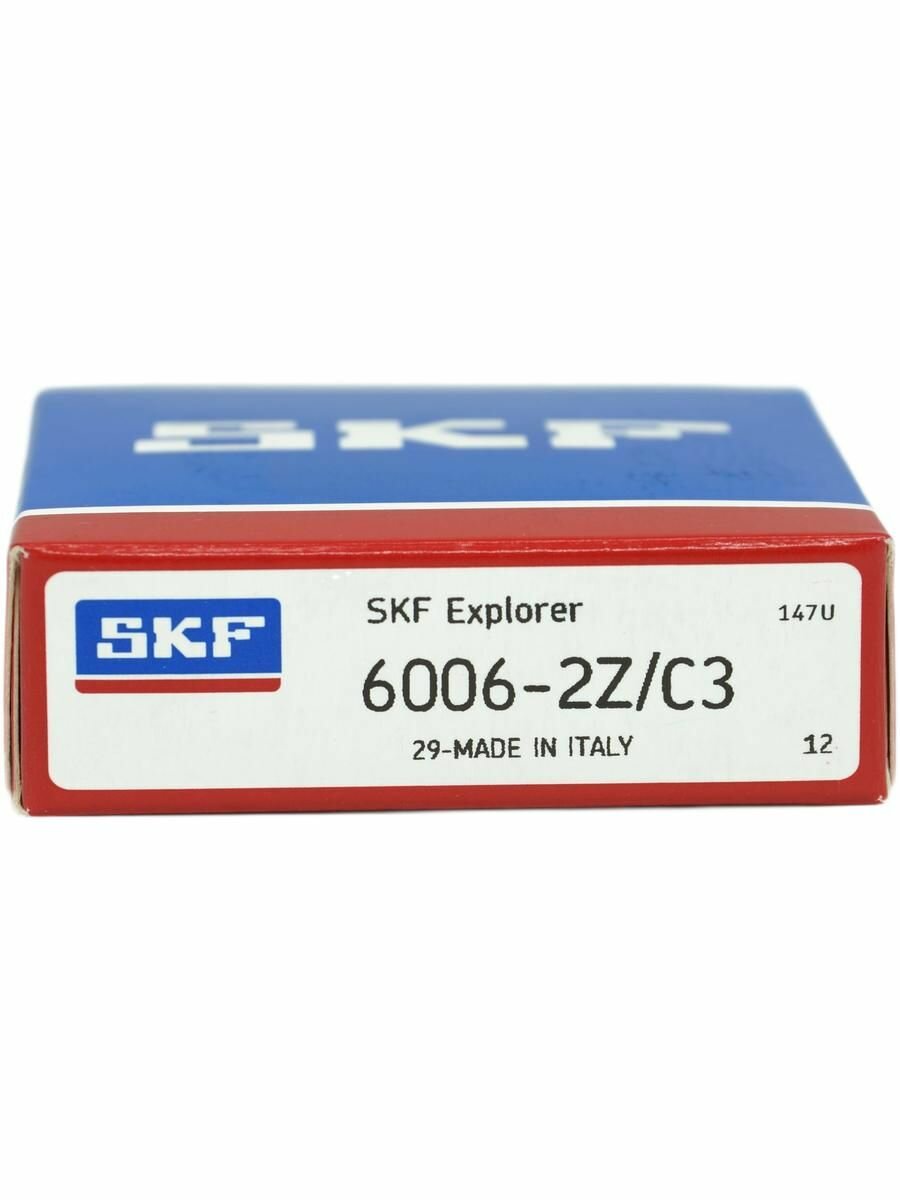 Подшипник 6006-2Z/C3 SKF шариковый радиальный (30х55х13 мм), закрытый металлом, высокооборотистый с тепловым зазором — фото 1
