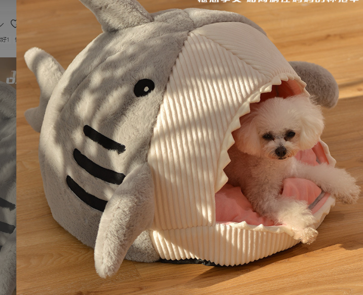 Домик лежанка для кошки, собак, животных Акула，серый，45*45*32cm, M