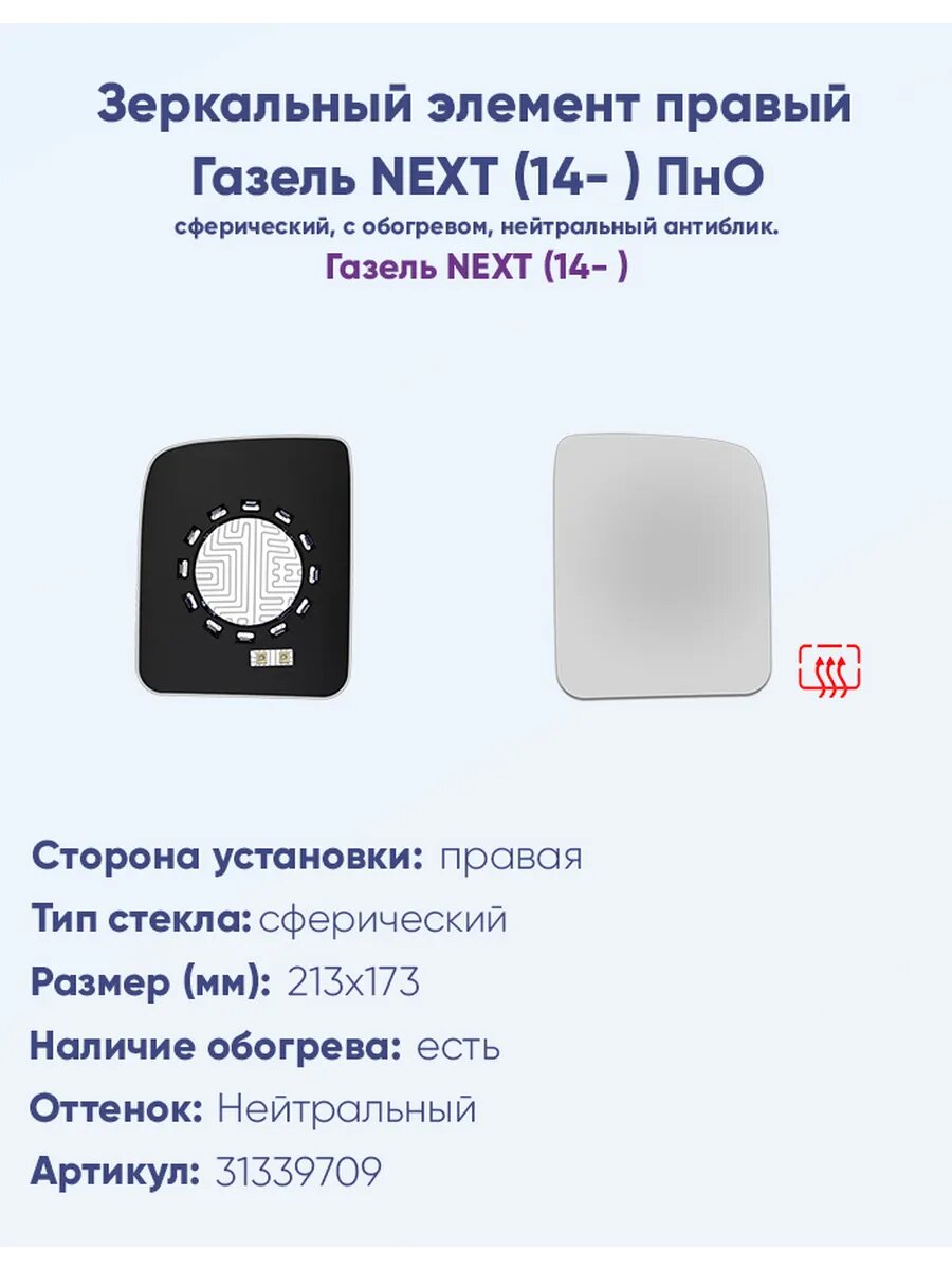 Зеркальный элемент правый Газель NEXT (14- ) ПнО 31339709