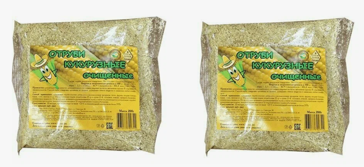 Отруби Золотые Злаки Сибири, кукурузные, очищенные, 200 г, 2 уп