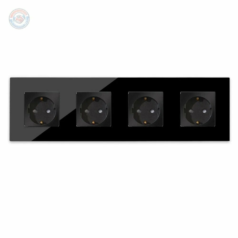 Розетка одинарная стеклянная черная с защитными шторками и заземлением для современного интерьера