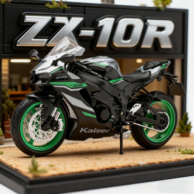 Кавасаки Ниндзя ZX-10R 1:12 Металлическая модель мотоцикла с подсветкой и звуком. Игрушка для детей, Kawasaki Ninja ZX-10R