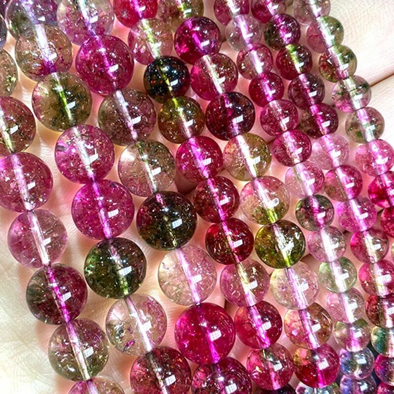 Натуральный камень, арбуз, турмалин, кристалл, свободные круглые бусины-разделители для изготовления ювелирных изделий, аксессуары для браслетов своими руками, 6-10 мм, 15 дюймов