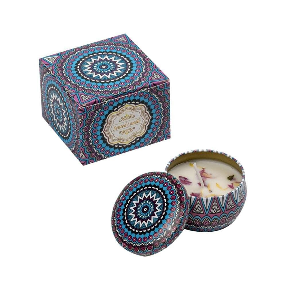 Ароматическая свеча с сухоцветами в жестяной банке, соевый воск для устранения запахов, бездымная свеча для дома