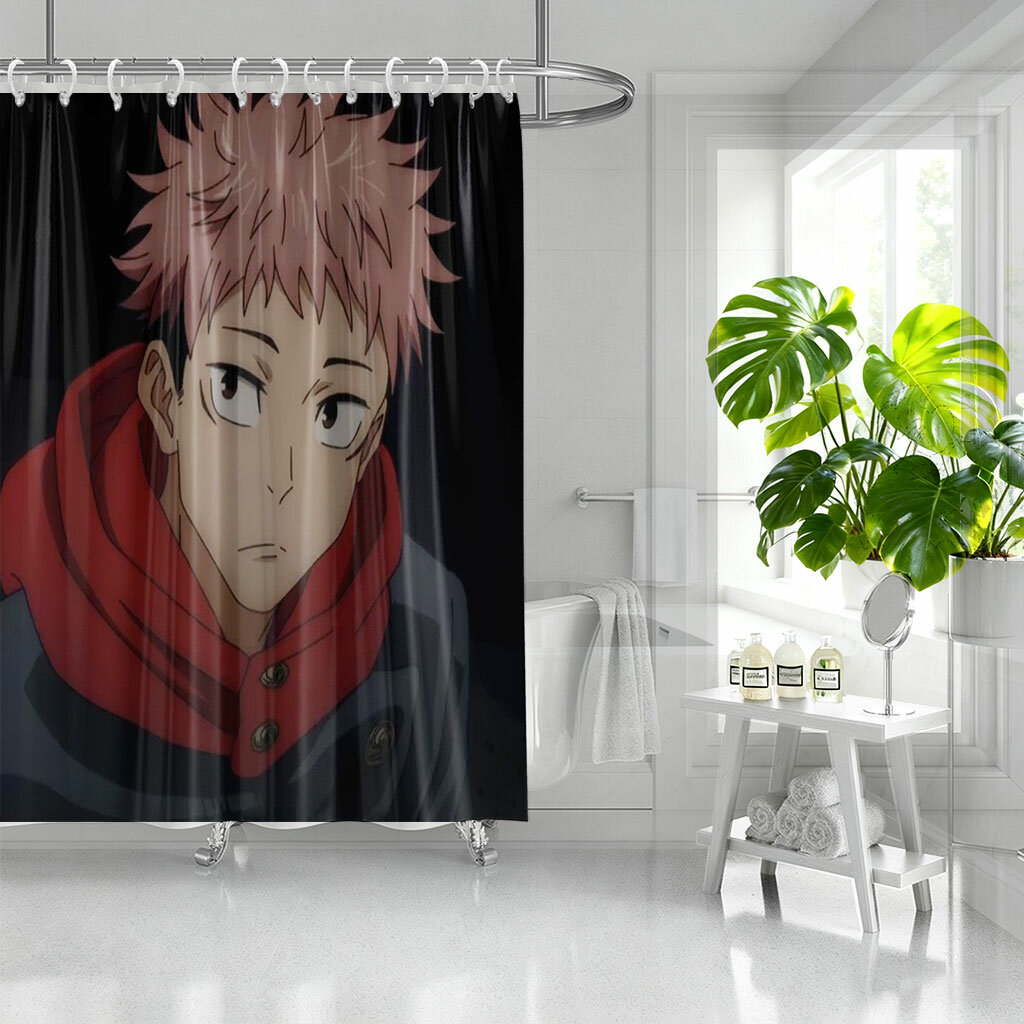 Jujutsu Kaisen Анимационный принт можно использовать для настройки тканевых занавесок ванной комнаты, высота 180 см, ширина 180 см; Высота 200 см, ширина 200 см, 12 шт, крепкий крюк 962