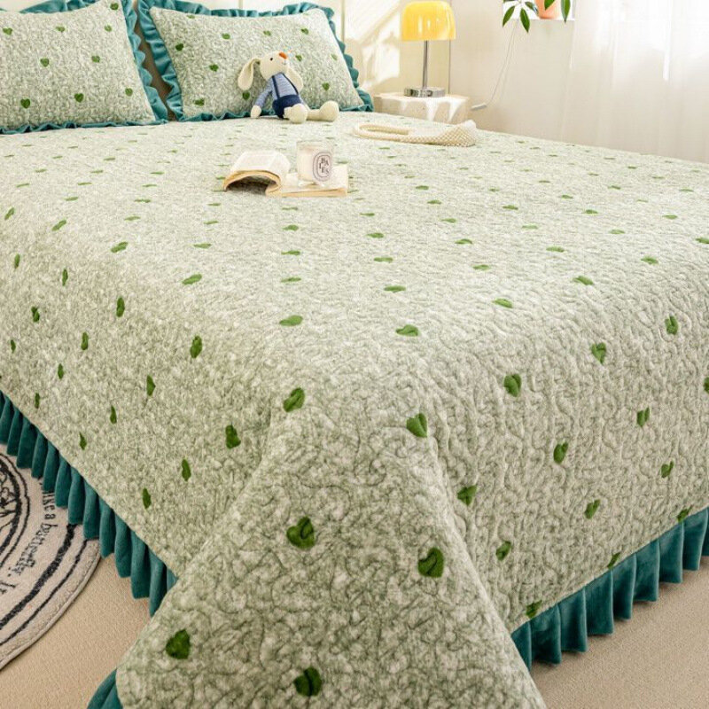 Комплект зимнего постельного белья из утолщенного молочного флиса (3 предмета), нескользящая стеганая простыня, подходит для любого сезона, как чехол для матраса и как базовый слой,150*230cm