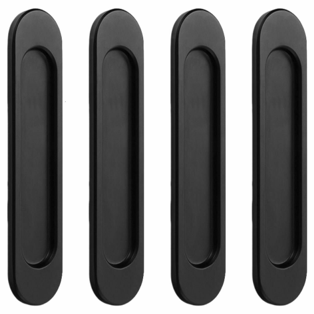 4 шт. Овальные встроенные ручки для дверей, скрытые ручки, крепеж для раздвижных дверей шкафа, - Овал черный